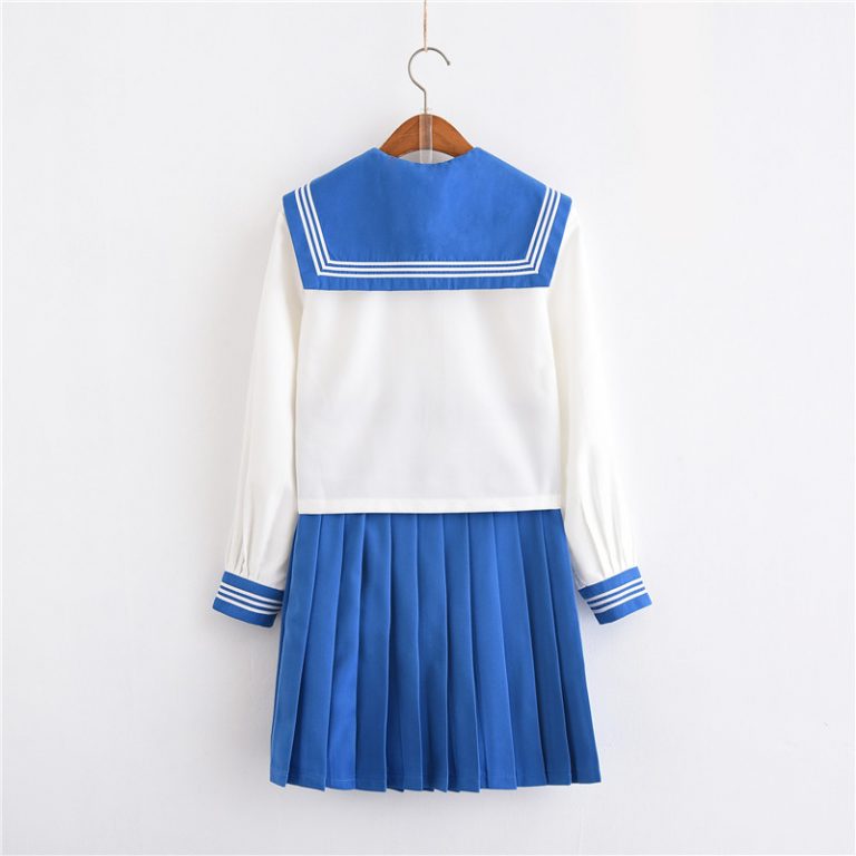 Light Blue Japanese Uniform For School Girls Long Sleeve Sailor Shirt ...