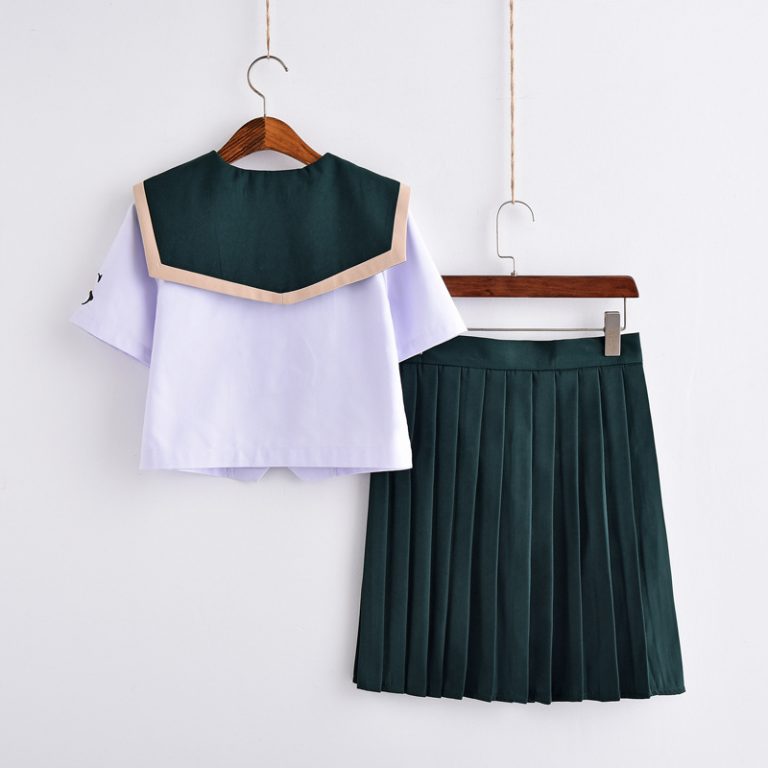 Green Japanese Jk School Uniform For Girls Embroideried Short Sleeve ...